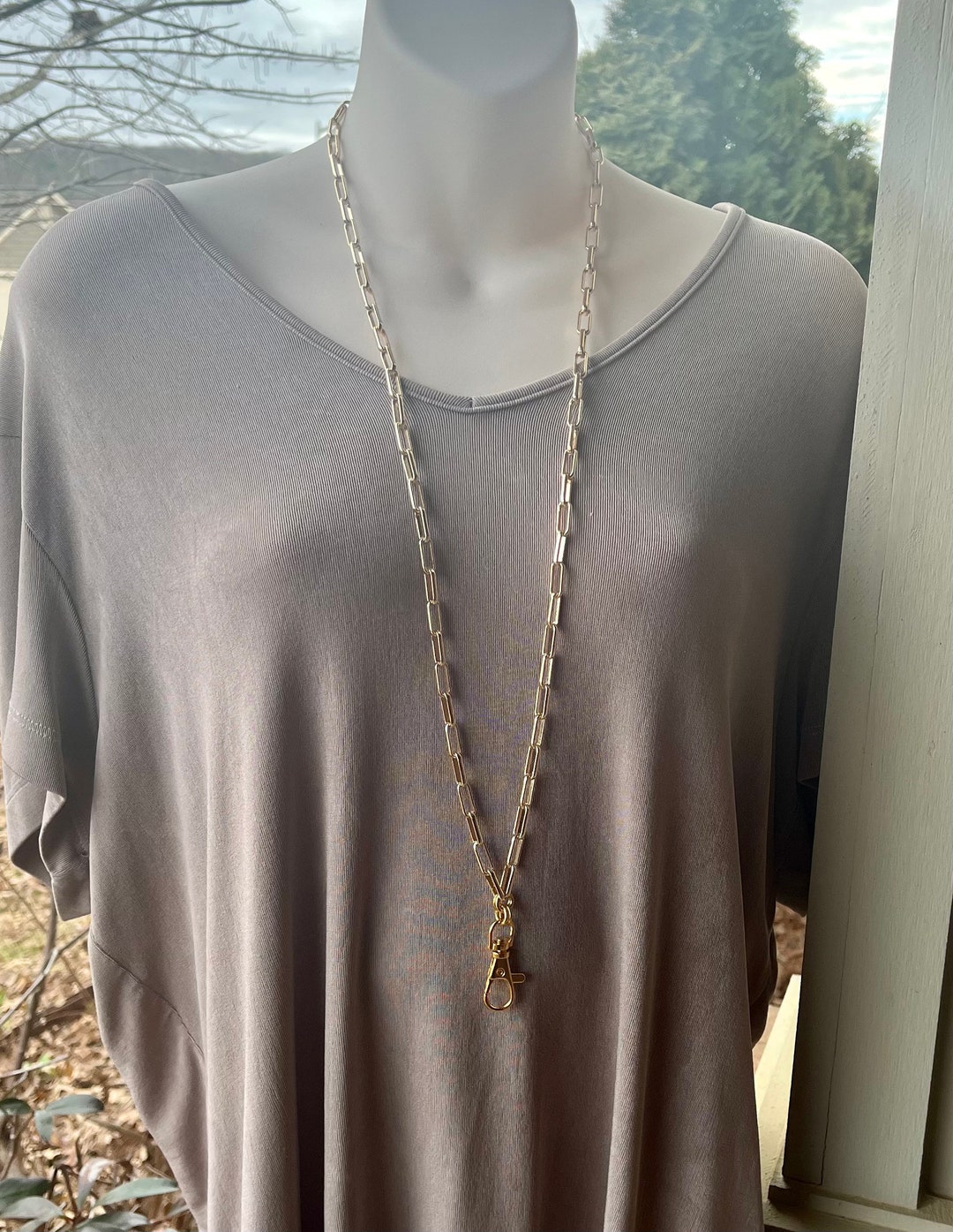 Gold Paperclip Chunky Chain ID Badge Lanyard - Etsy