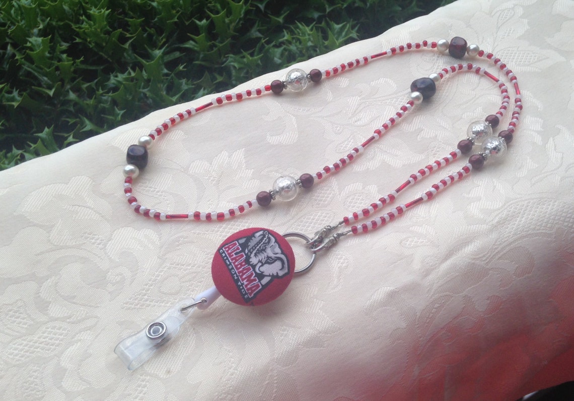 Alabama Beaded Lanyard Crimson Tide ID Badge Holder - Etsy