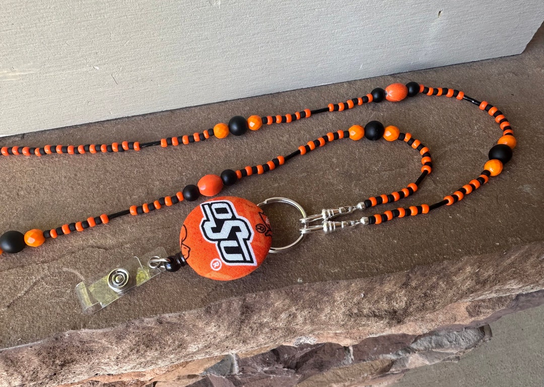 Oklahoma State OSU Beaded Lanyard Black and Orange ID Badge Lanyard - Etsy