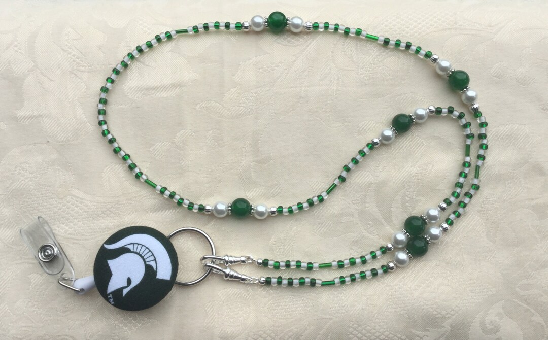 Michigan State Spartans Beaded ID Badge Lanyard With Retractable Badge ...