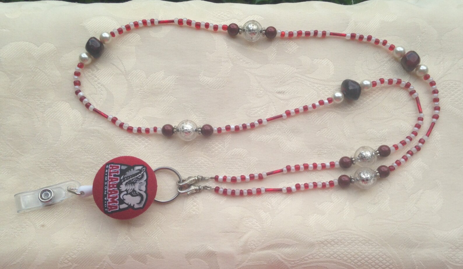 Alabama Beaded Lanyard Crimson Tide ID Badge Holder - Etsy