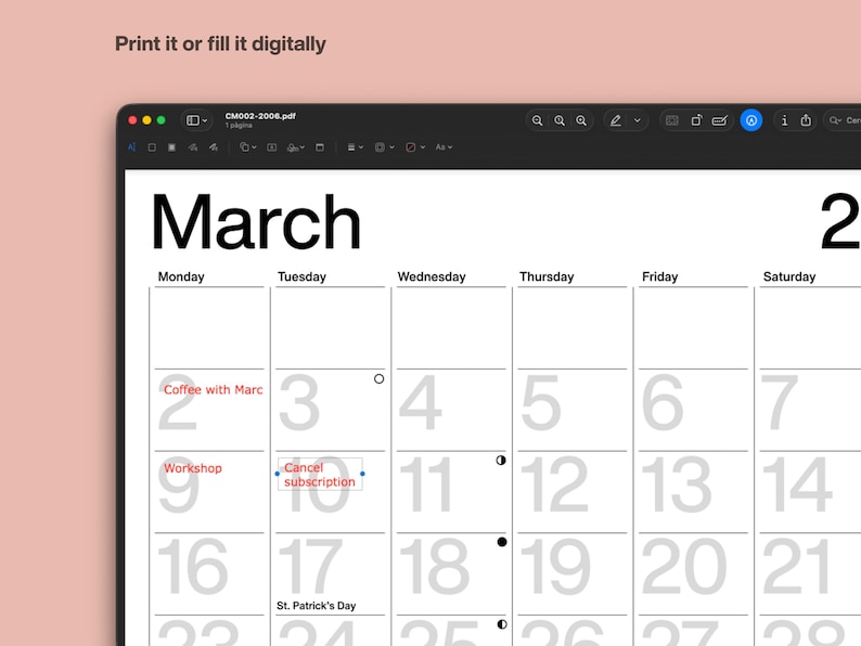 March 2026 Calendar Printable – Large Numbers, Writing Space (PDF) - Etsy