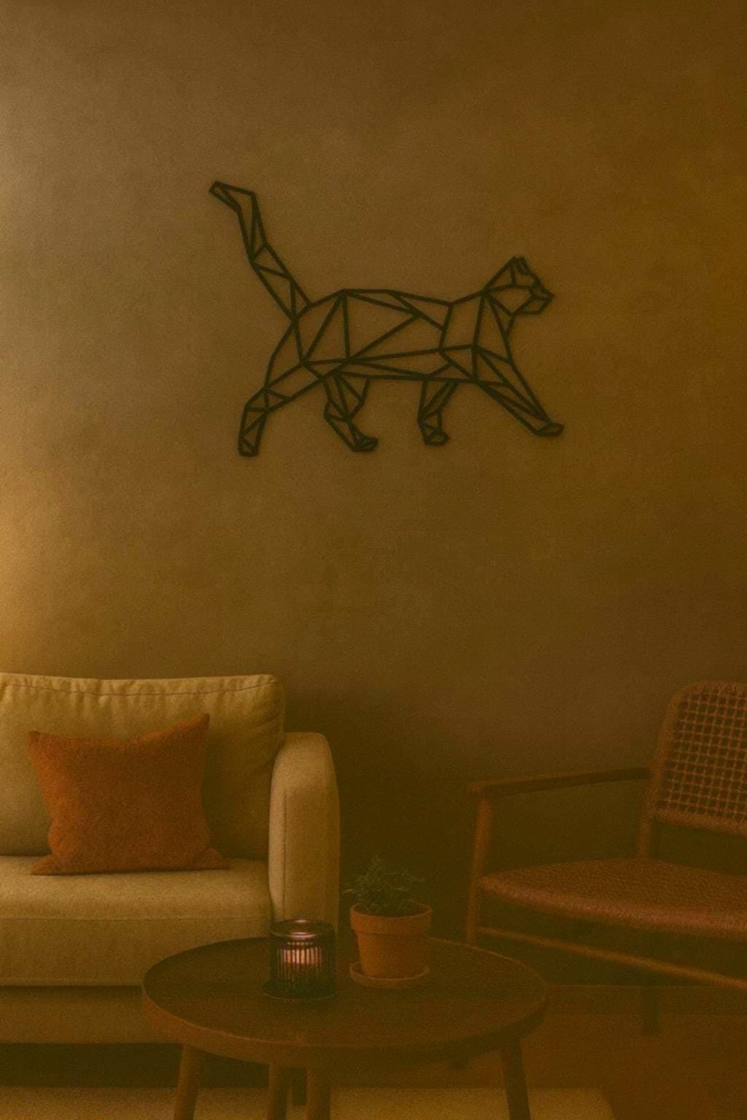 Geometric Cat Metal Wall Art, Walking Cat Wall Decor, 1.5mm Solid Steel ...