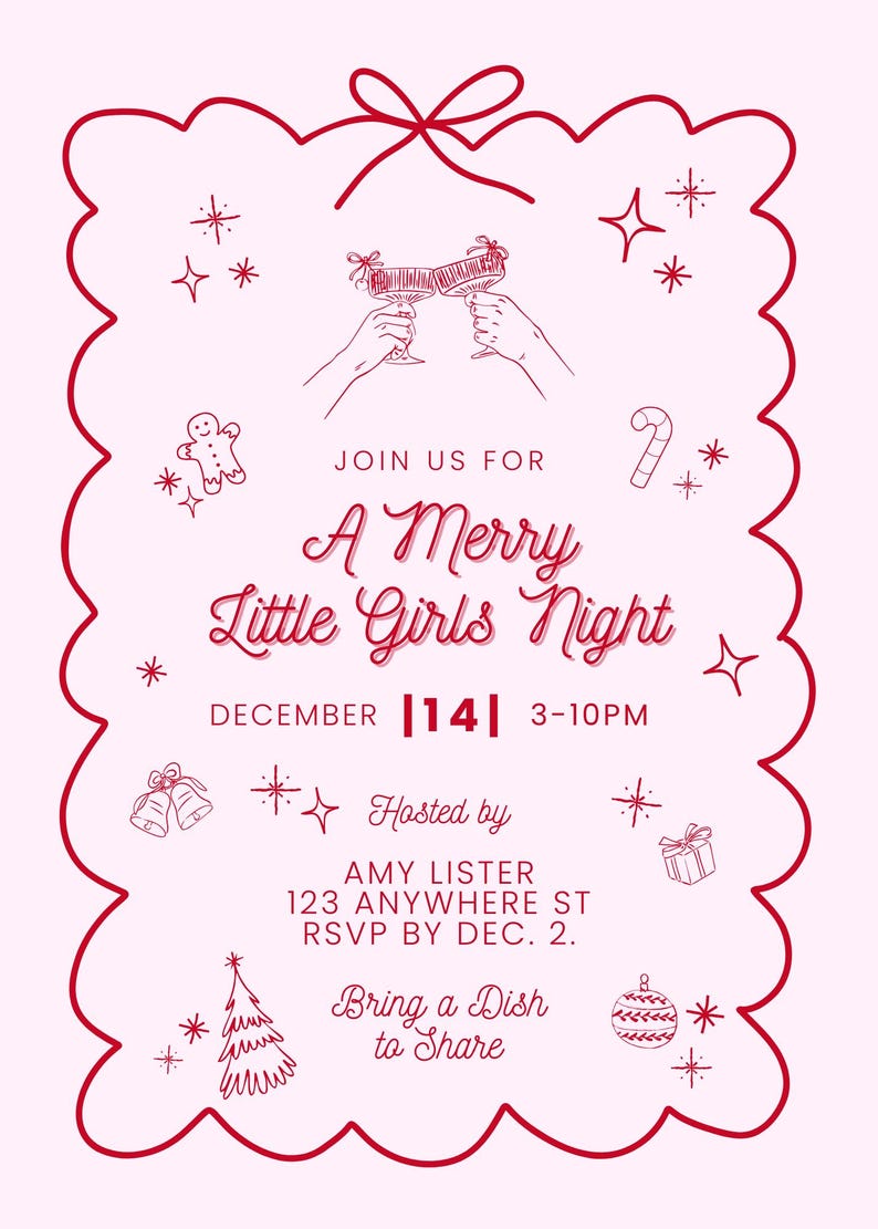 Christmas Girls Night Invitation | Editable Holiday Party Invite (canva ...