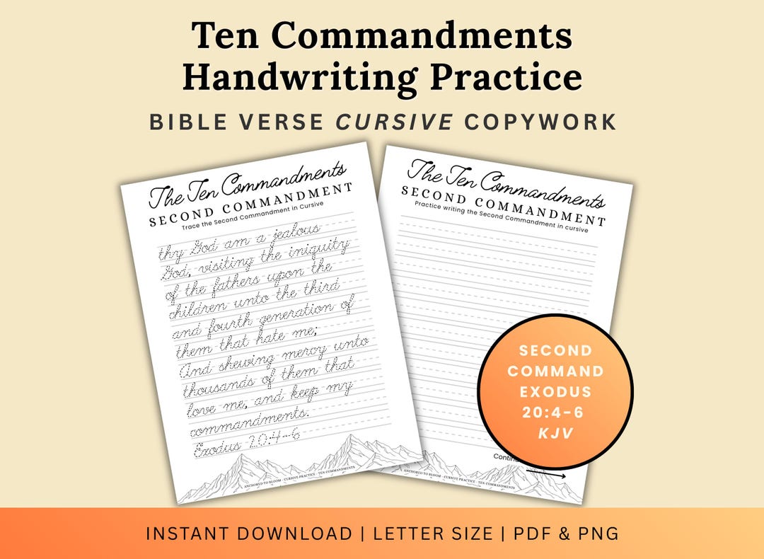 SECOND Commandment Cursive Handwriting Practice Worksheet – Exodus 20:4 ...