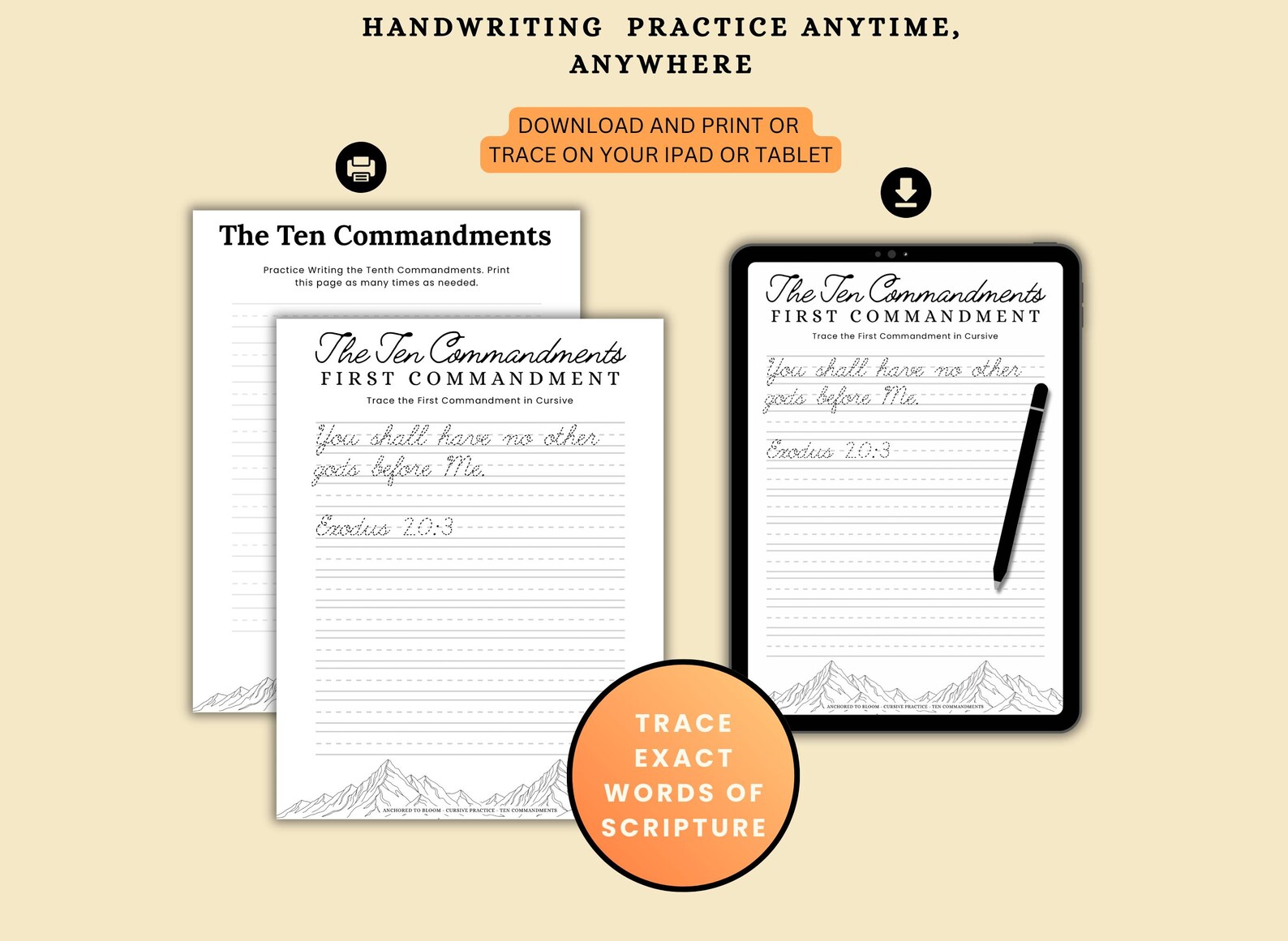 The Ten Commandments KJV Handwriting Practice Print + Cursive ...