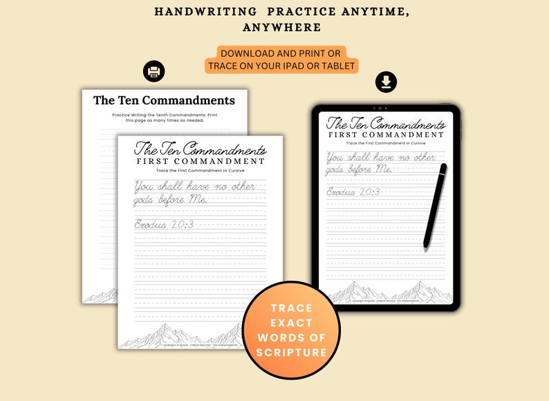 The Ten Commandments ESV Handwriting Practice Print + Cursive ...