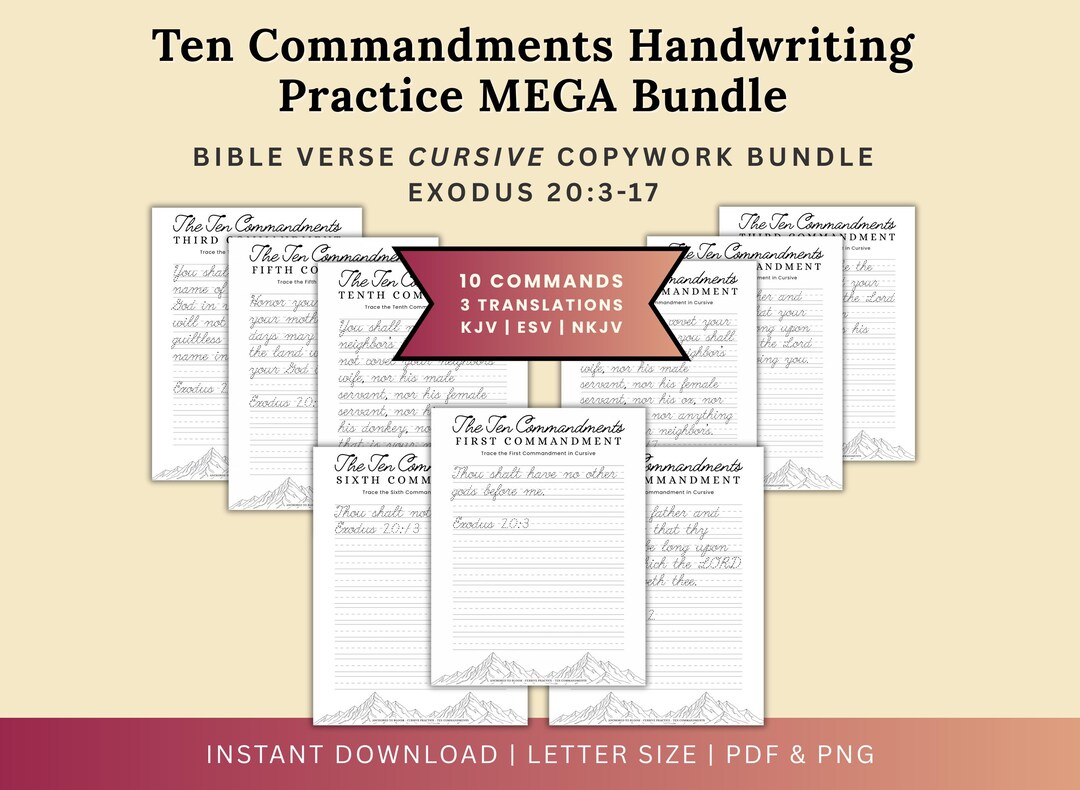 Complete Ten Commandments Cursive Handwriting Practice MEGA Bundle - 3 ...