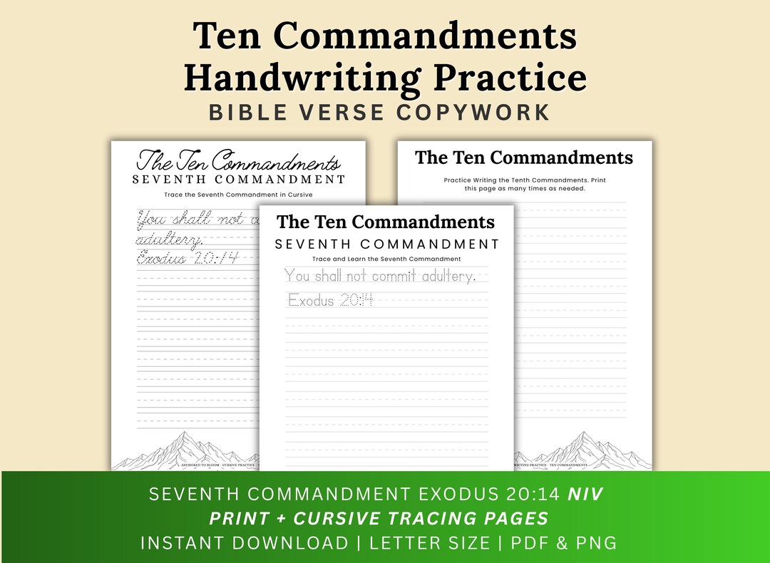 The Ten Commandments NIV Handwriting Practice Print + Cursive ...