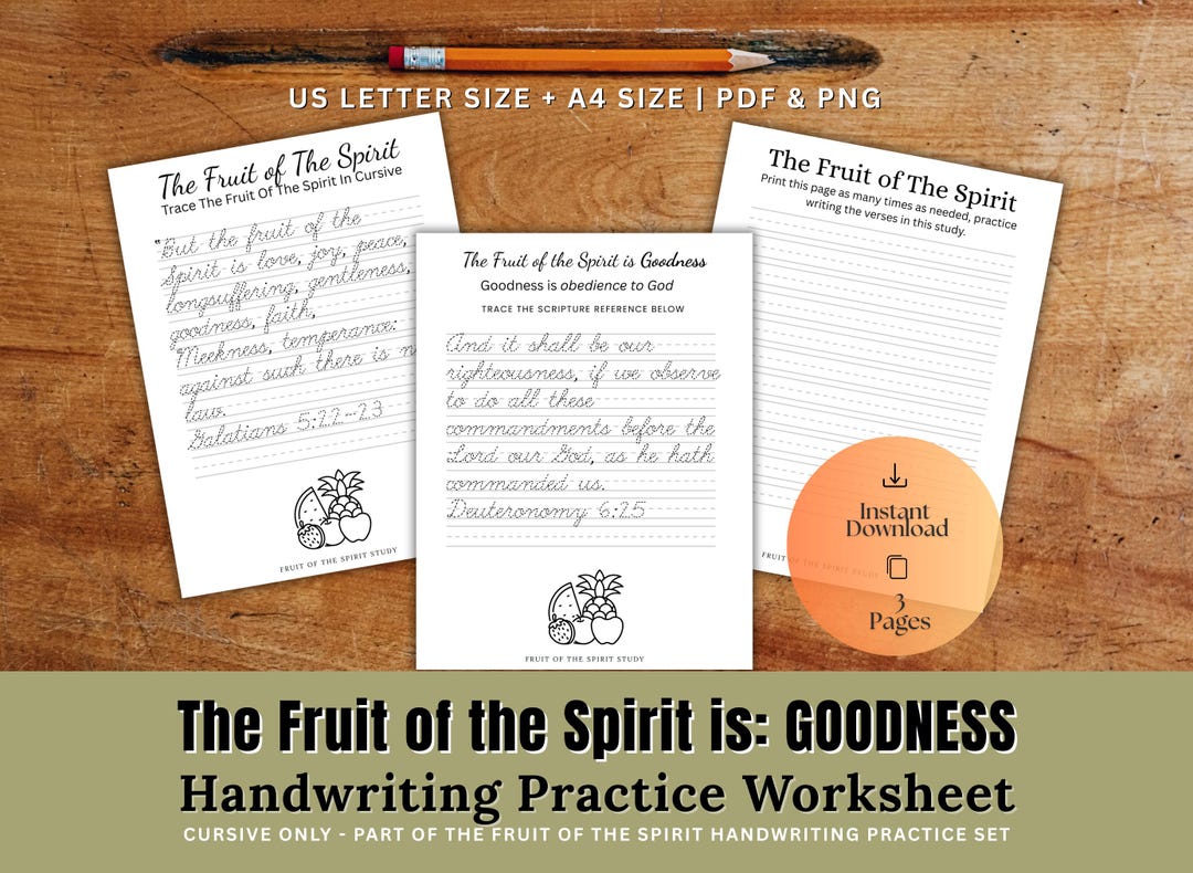 The Fruit of the Spirit is GOODNESS - Cursive Tracing Handwriting ...