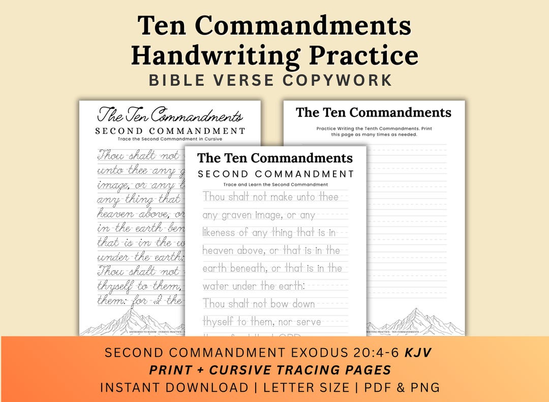 The Ten Commandments KJV Handwriting Practice Print + Cursive ...