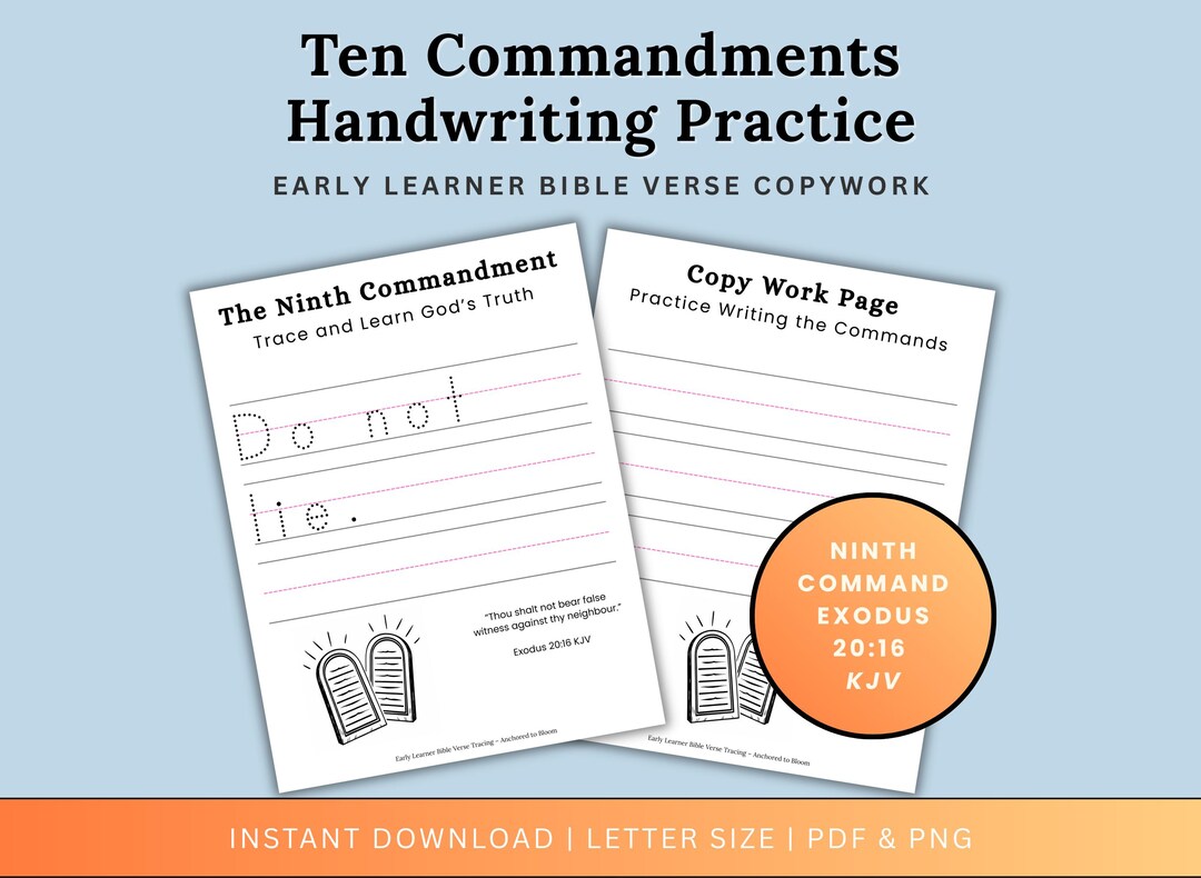 The Ten Commandments for Kids - Neat Handwriting Practice Worksheet ...