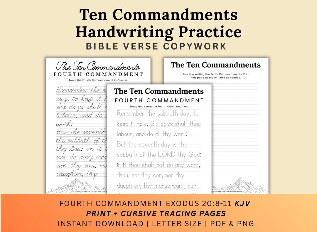 The Ten Commandments KJV Handwriting Practice Print + Cursive ...