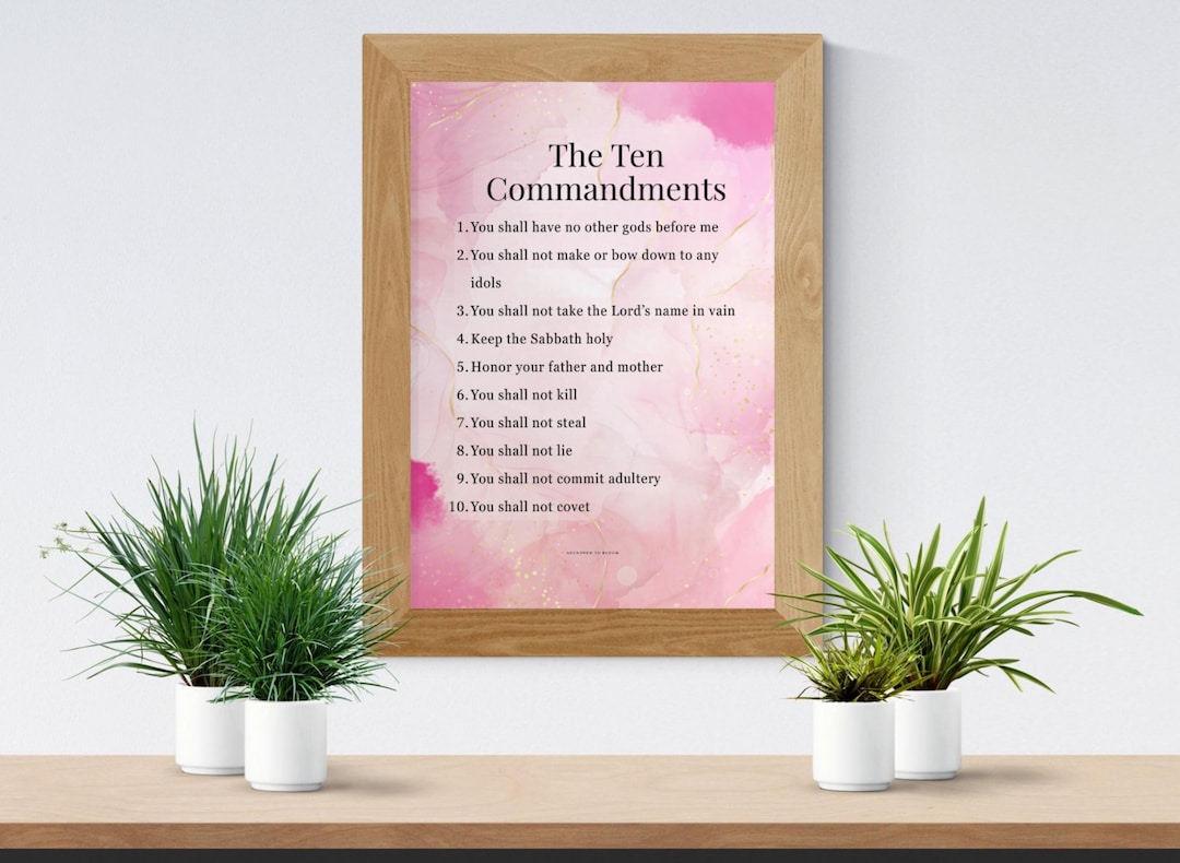 Ten Commandments Wall Art – Downloadable Pink Watercolor Scripture ...