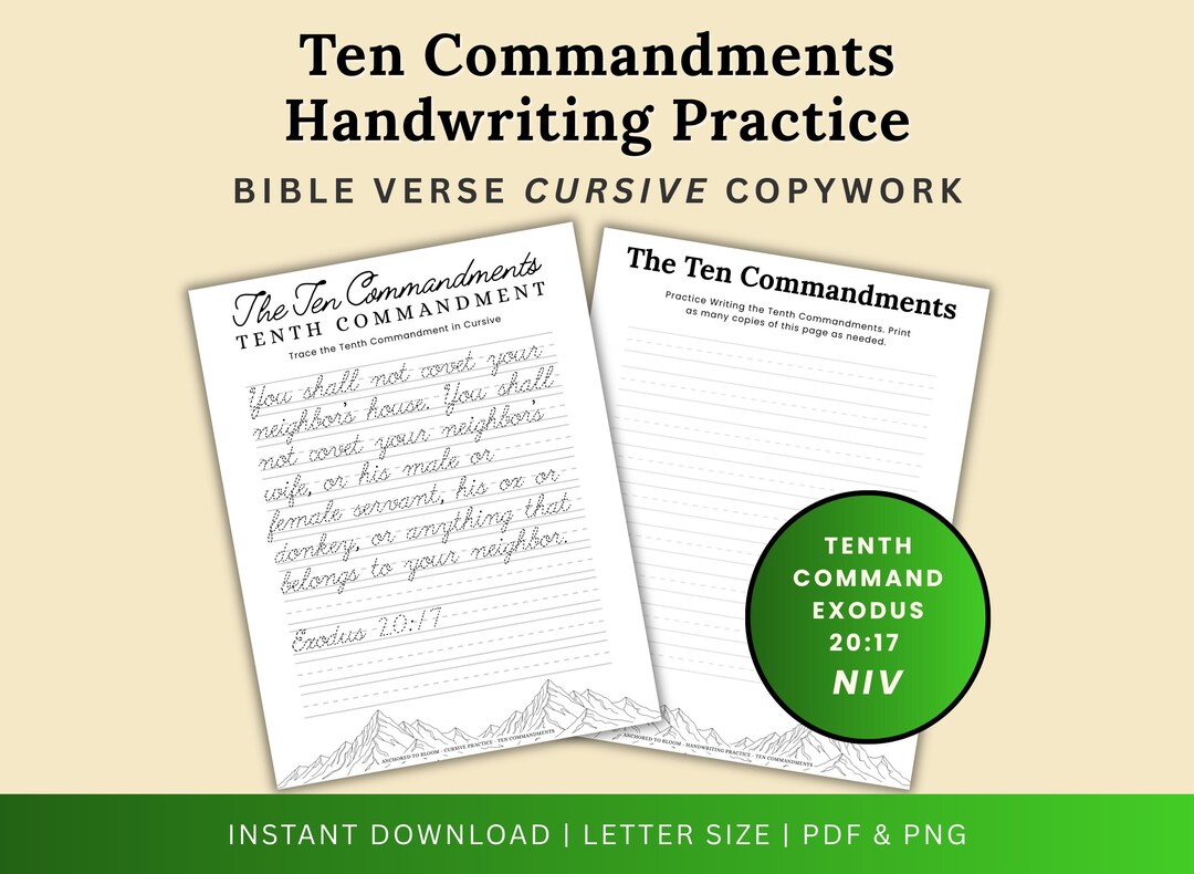 The Ten Commandments NIV Handwriting Practice Cursive Worksheets ...