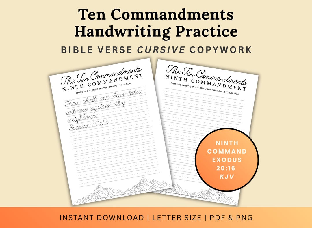 NINTH Commandment Cursive Handwriting Practice Worksheet – Exodus 20:16 ...