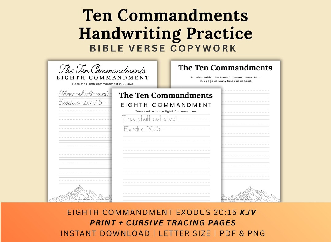 The Ten Commandments KJV Handwriting Practice Print + Cursive ...