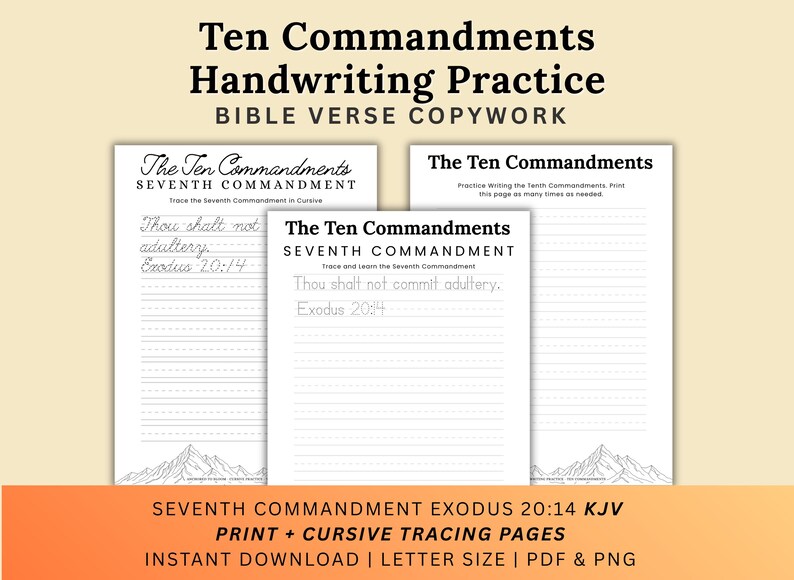 The Ten Commandments KJV Handwriting Practice Print + Cursive ...