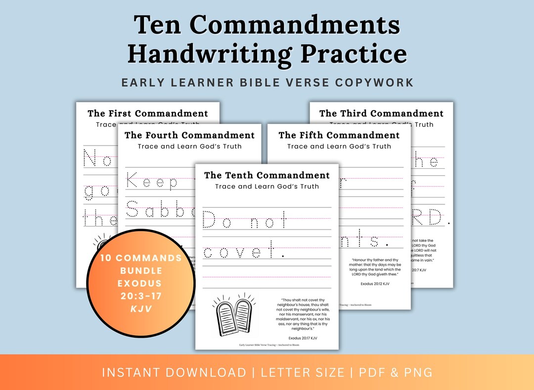 Handwriting Practice Sheets for Beginners - the Ten Commandments (KJV ...
