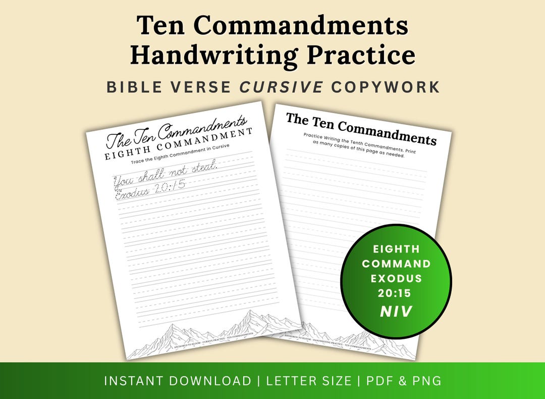 The Ten Commandments NIV Handwriting Practice Cursive Worksheets ...