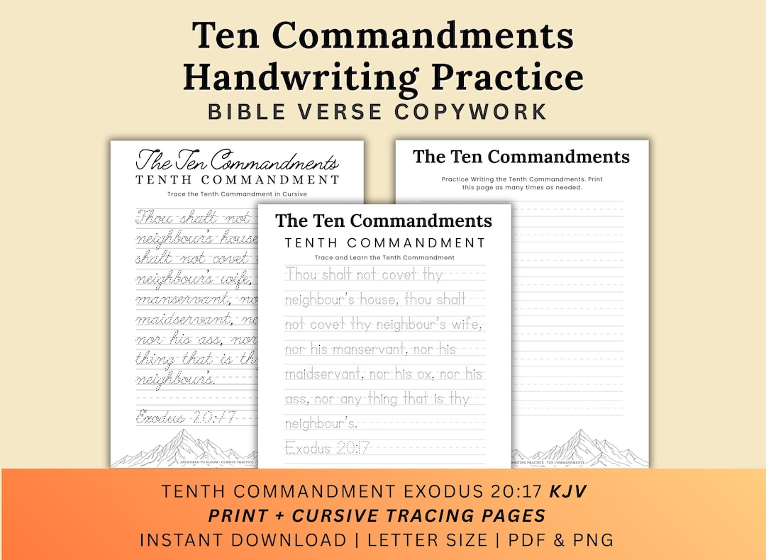 The Ten Commandments KJV Handwriting Practice Print + Cursive ...