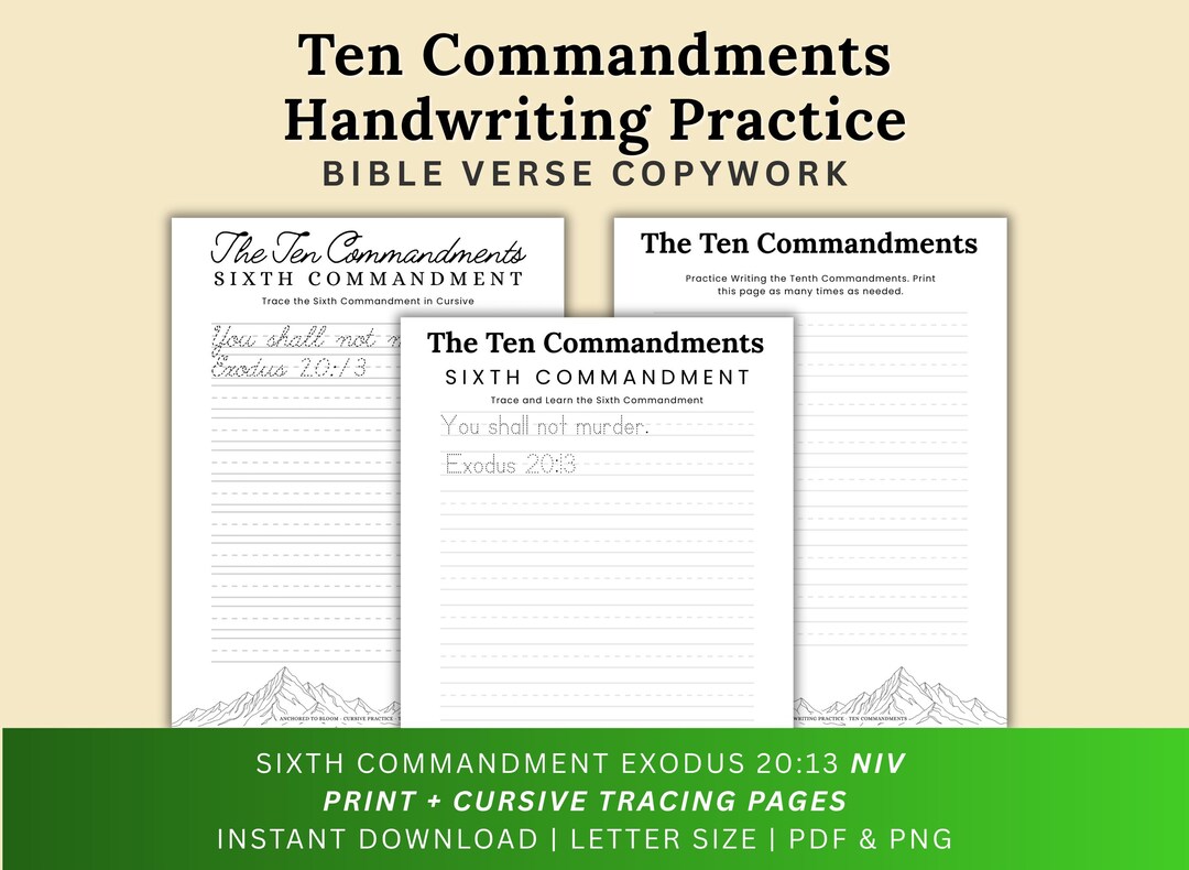 The Ten Commandments NIV Handwriting Practice Print + Cursive ...