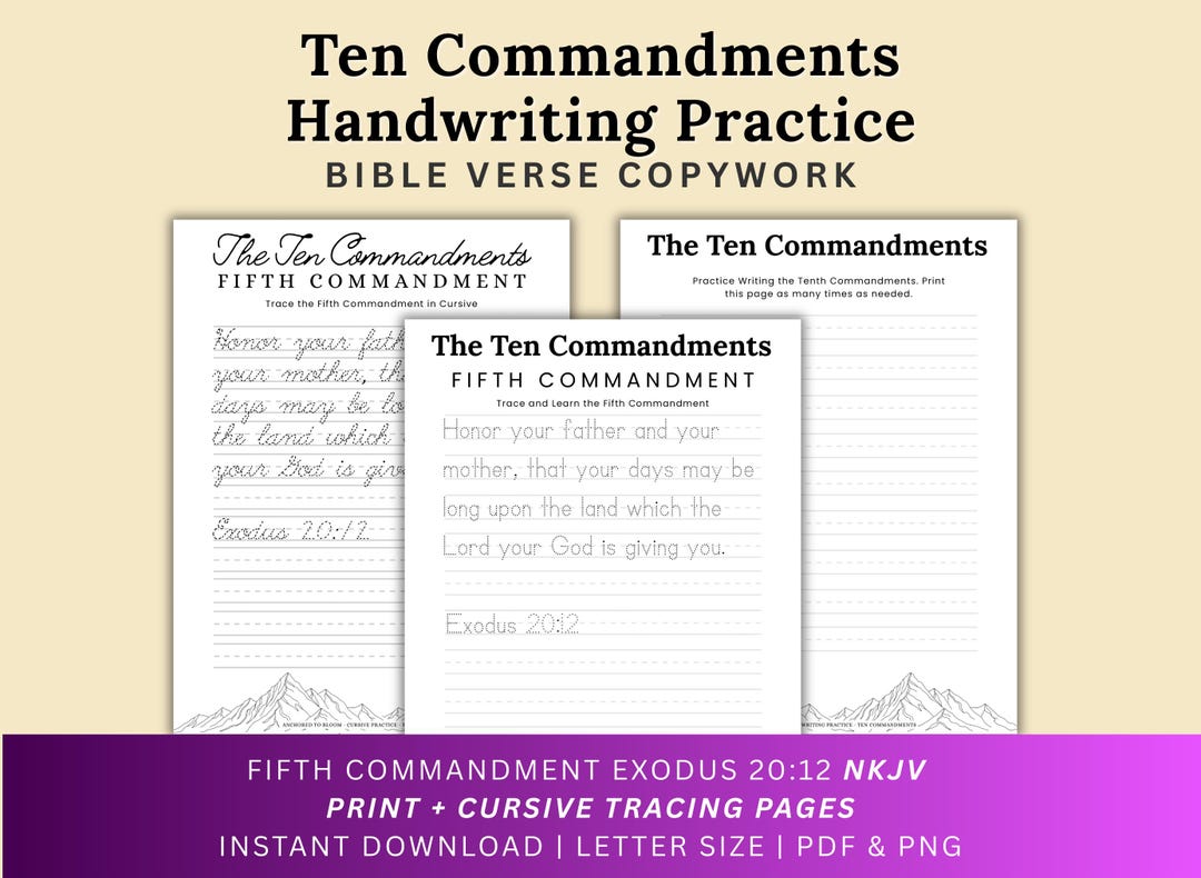 The Ten Commandments NKJV Handwriting Practice Print + Cursive ...