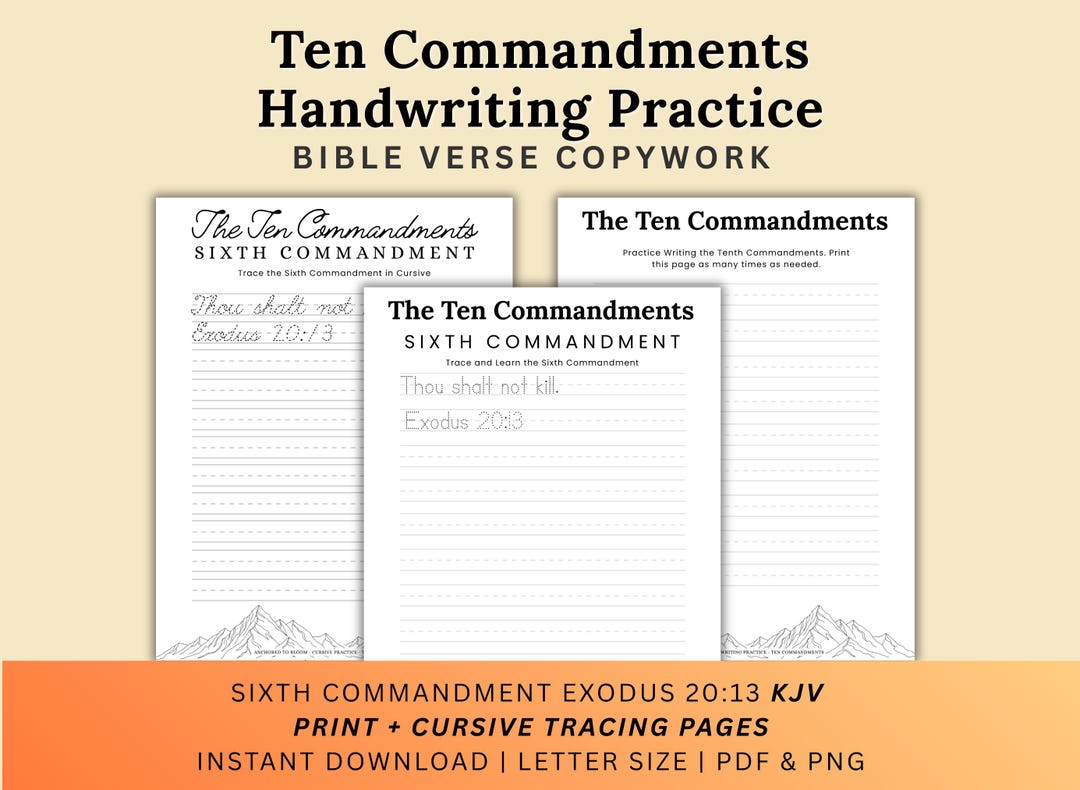The Ten Commandments KJV Handwriting Practice Print + Cursive ...