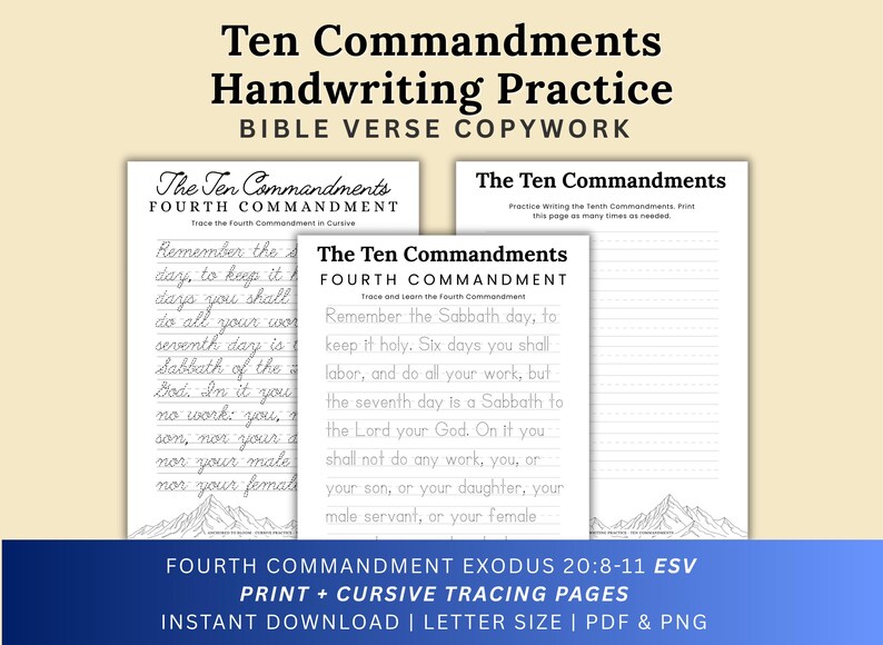 The Ten Commandments ESV Handwriting Practice Print + Cursive ...