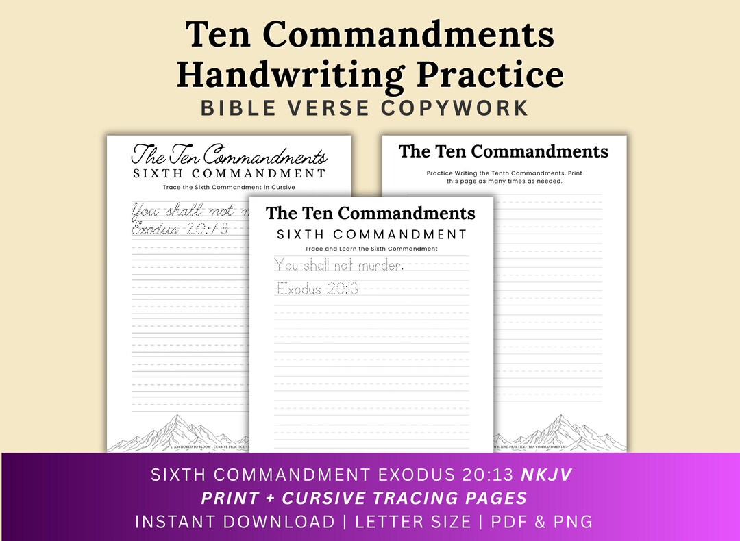 The Ten Commandments NKJV Handwriting Practice Print + Cursive ...