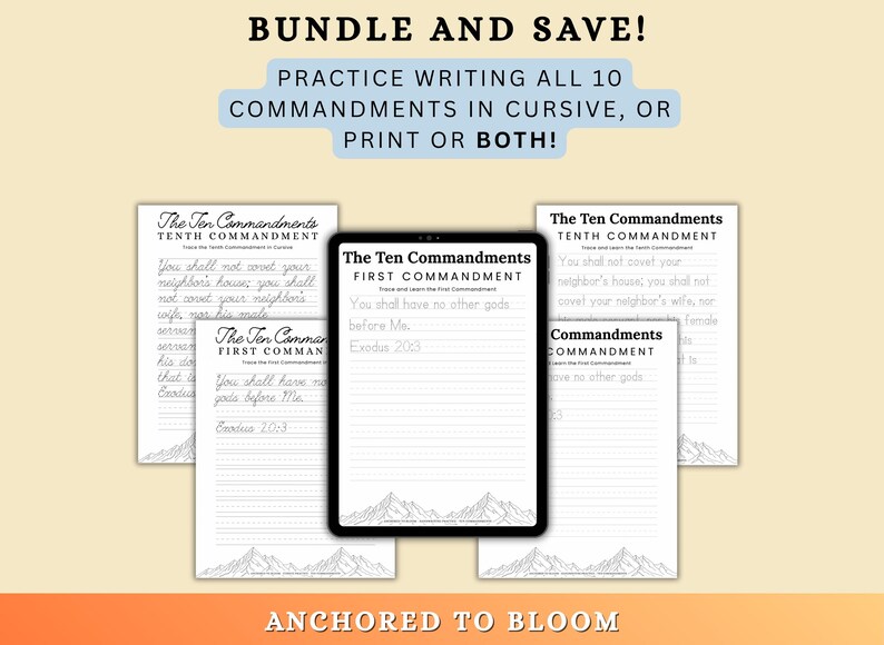 The Ten Commandments NIV Handwriting Practice Cursive Worksheets ...
