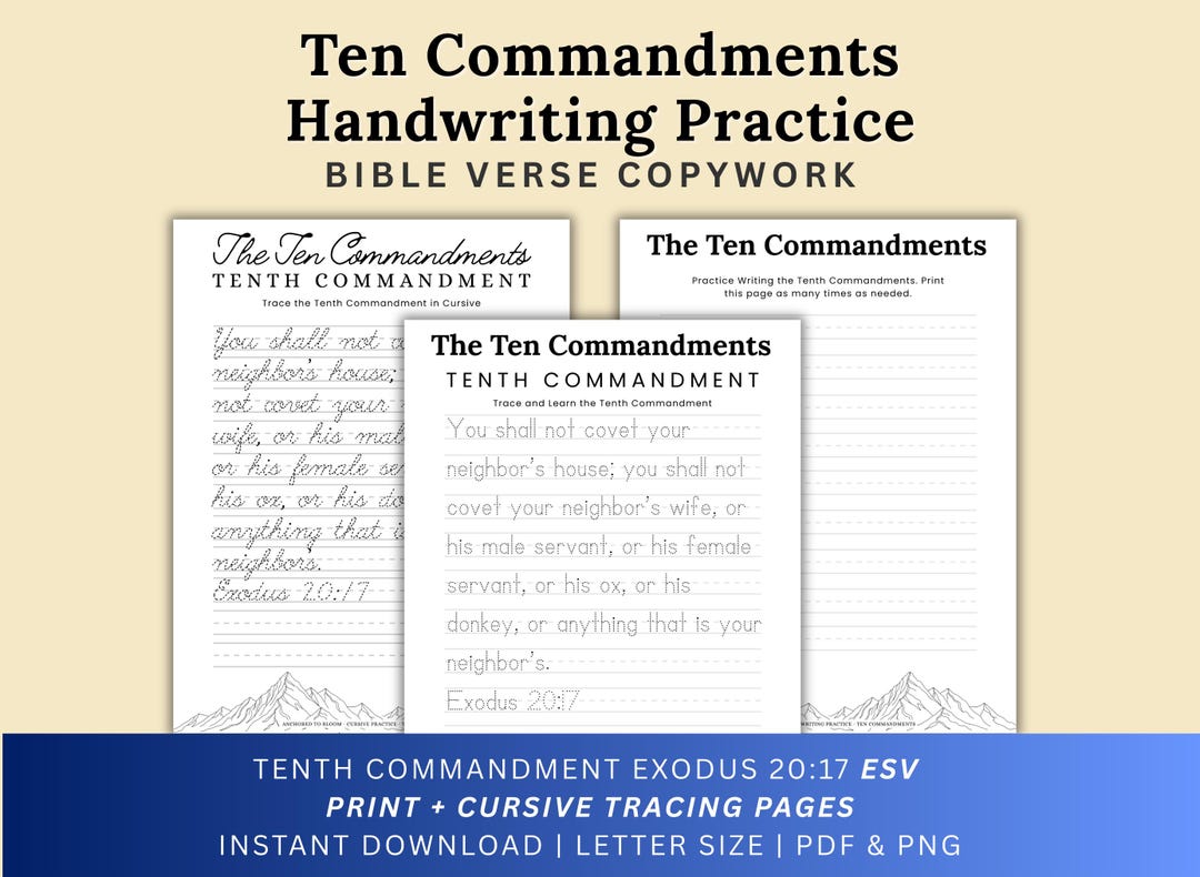The Ten Commandments ESV Handwriting Practice Print + Cursive ...