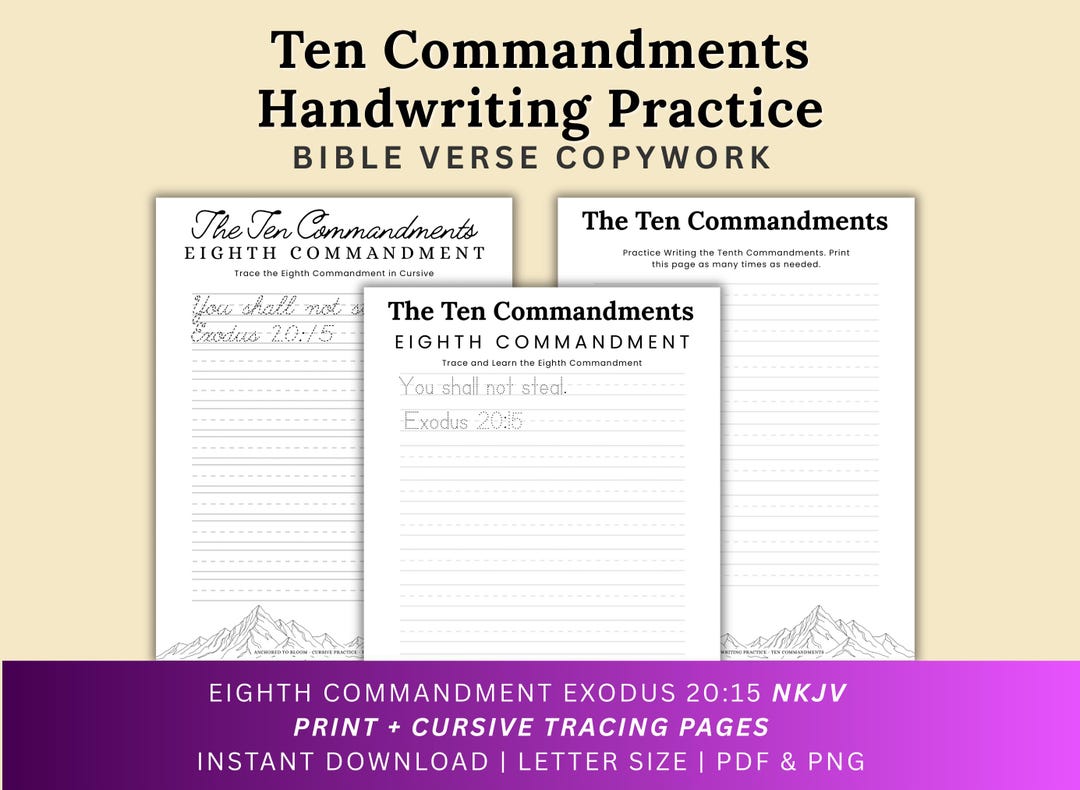The Ten Commandments NKJV Handwriting Practice Print + Cursive ...