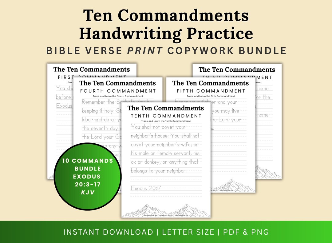 Complete NIV Ten Commandments Print Handwriting Practice Bundle ...
