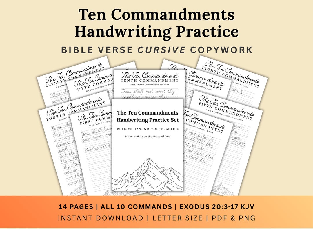 Complete KJV Ten Commandments Cursive Handwriting Practice Bundle ...