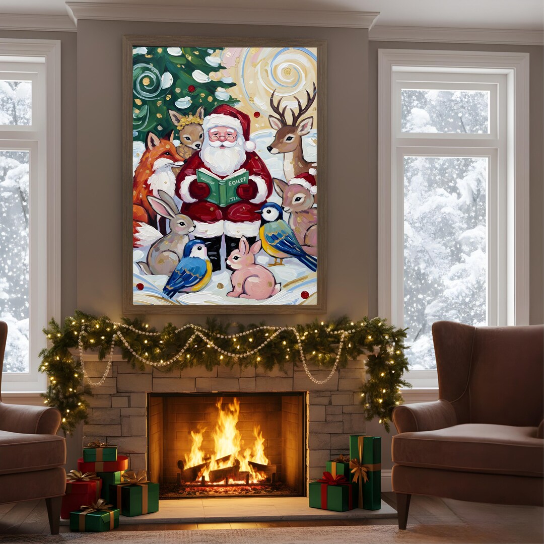 Printable Vintage Christmas Santa Storybook Print | Woodland Animals ...