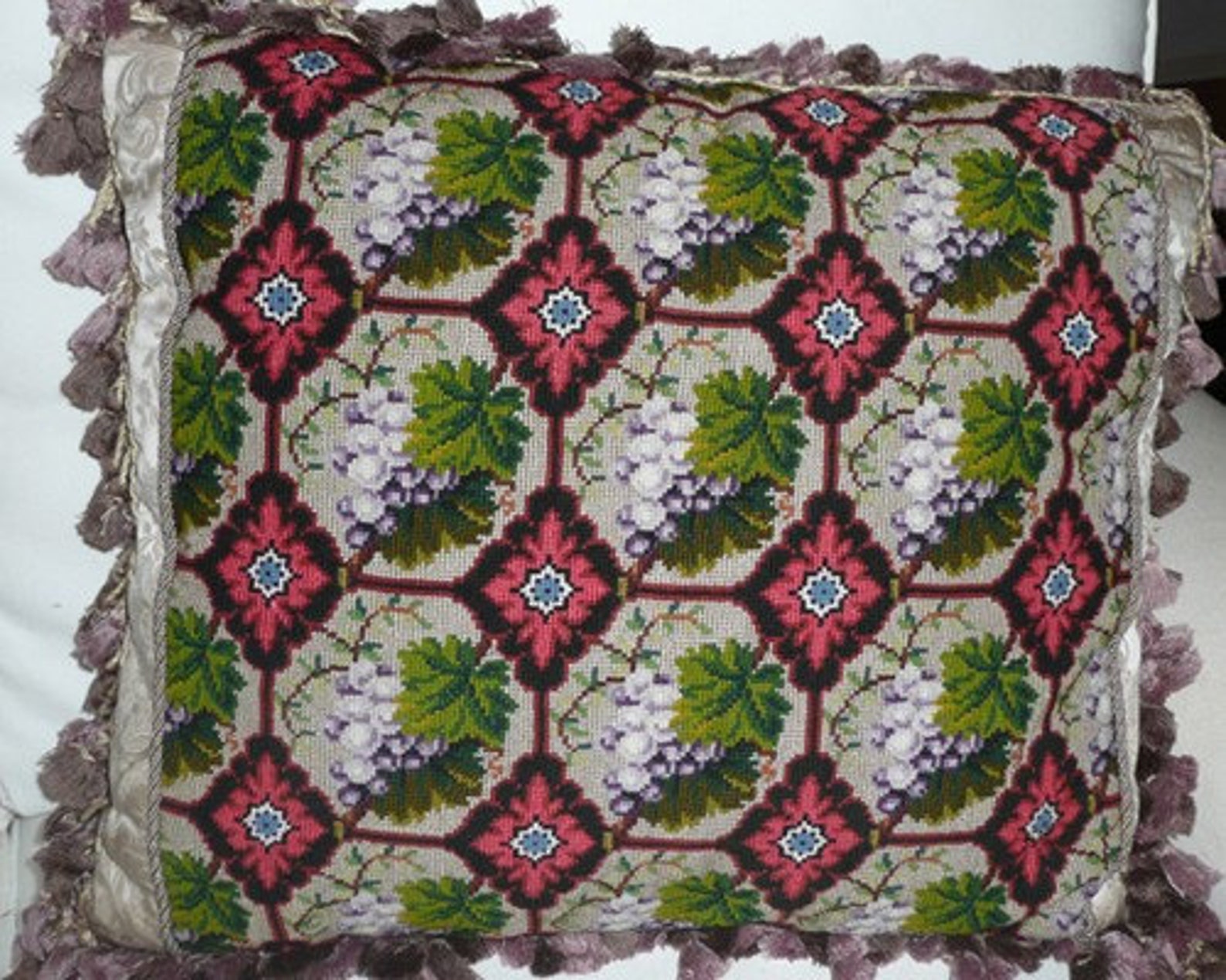 Century Old Silk Petit Point Pillow of Grapes - Etsy