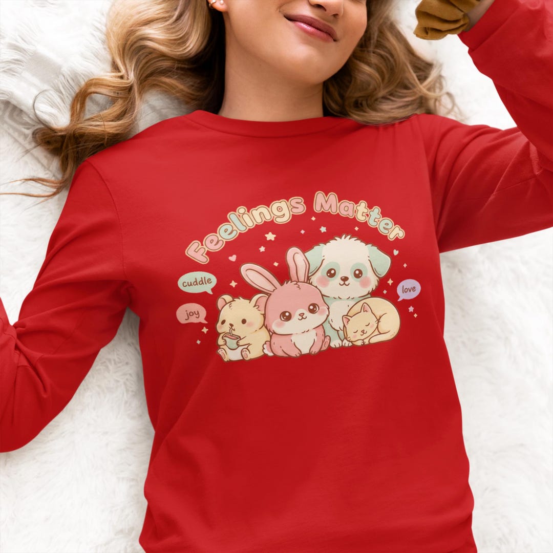 Feelings Matter Cute Animal Sweatshirt - Kawaii Bunny Puppy Cat Bear ...