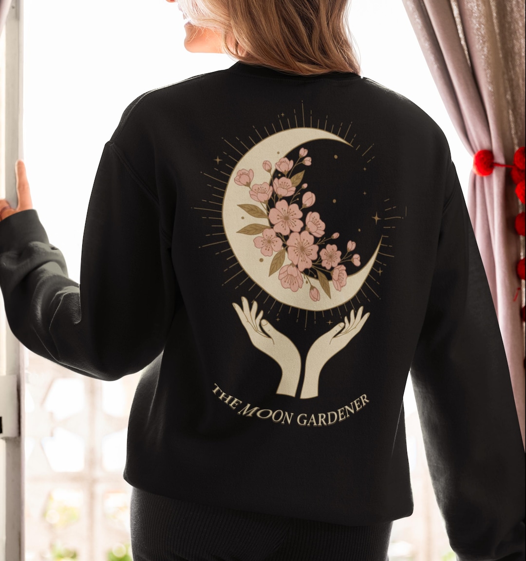 The Moon Gardener Sweatshirt - Celestial Floral Moon Graphic Crewneck ...