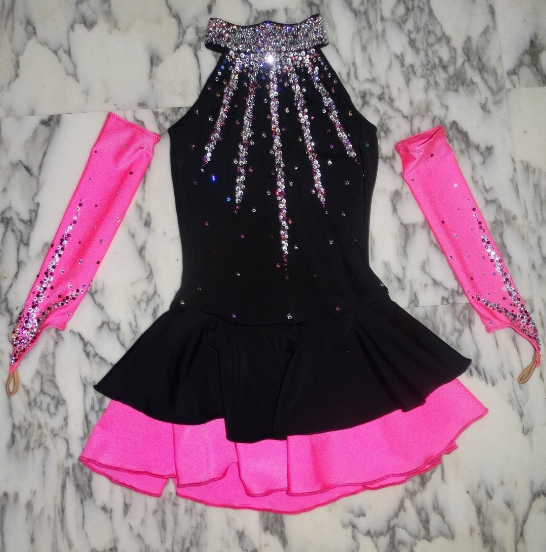 BLACK and HOT PINK Figure Ice Skating Dress 4-6-8-10-12-14-16 Years ...