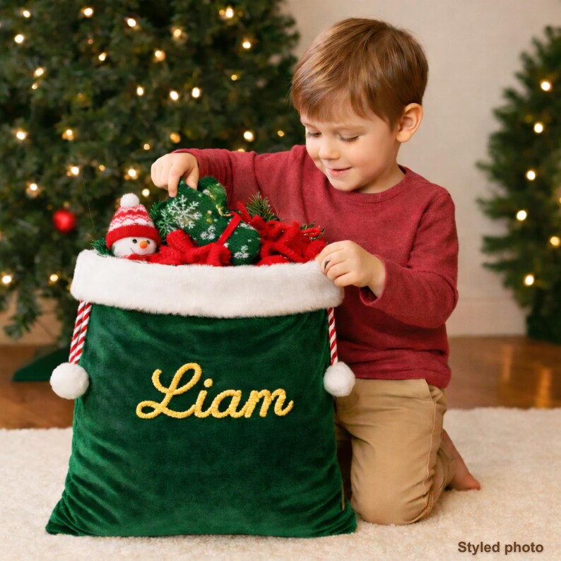 Personalized Santa Sack Velvet Custom Name Chunky Rope Letters ...