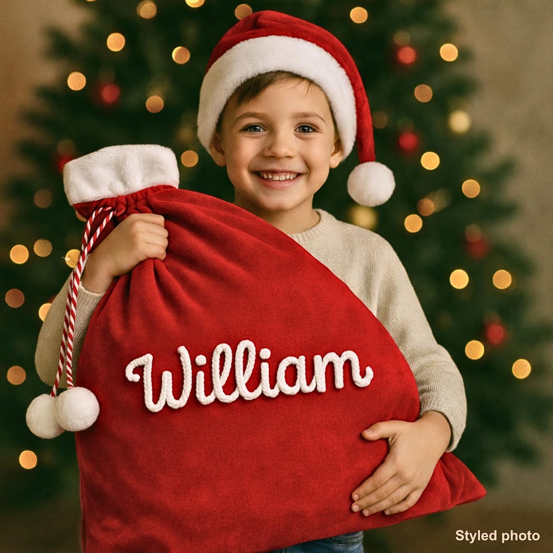 Personalized Santa Sack Velvet Custom Name Chunky Rope Letters ...