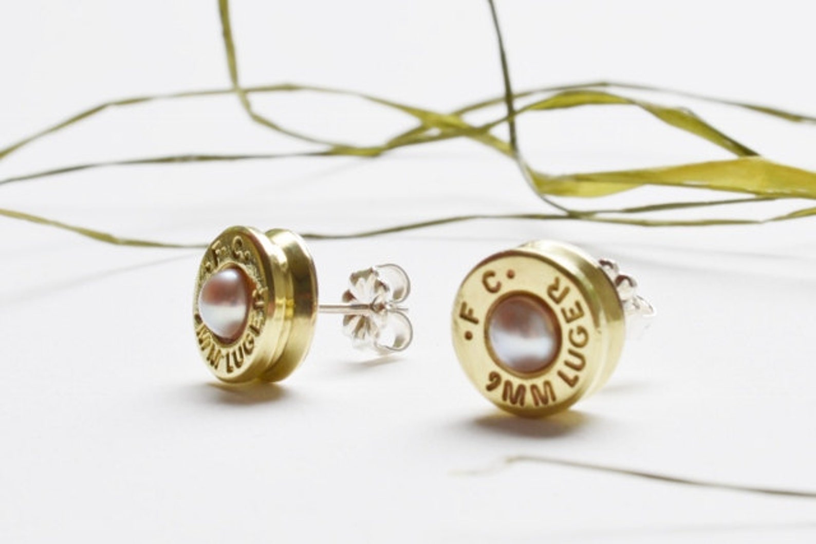 Pink Pearl Bullet Stud Earrings Bullet Jewelry Brass - Etsy