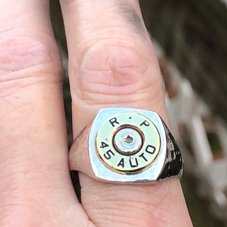 Mens Sterling Bullet Ring Hammered Your Choice of Caliber | Etsy