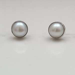 White Pearl Stud Earrings | Sterling Silver Pearl Studs | Pearl Earrings | 6mm Pearl Studs| 8mm ...