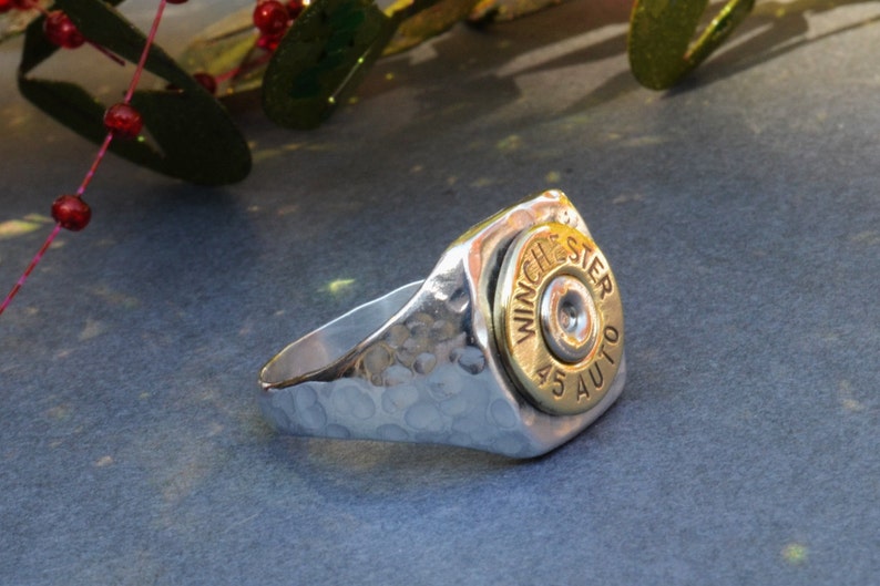 Mens Sterling Bullet Ring Hammered Your Choice of Caliber | Etsy