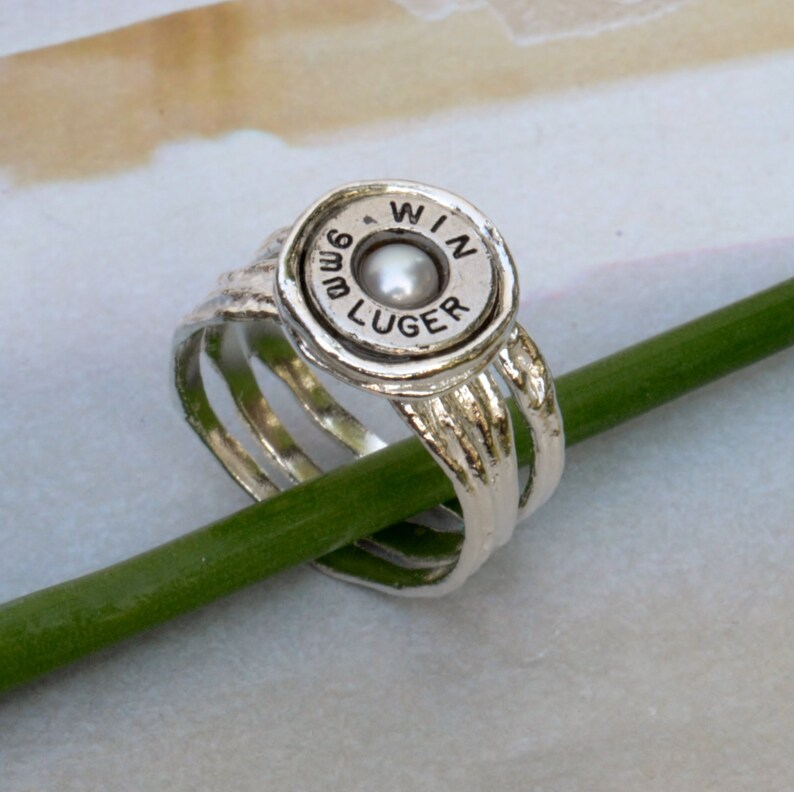 Bullet Jewelry Pearl Bullet Ring Silver Bullet Ring White - Etsy