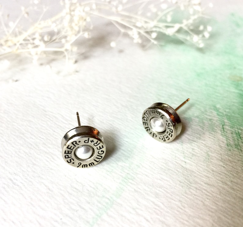 Pearl Bullet Stud Earrings Sterling Silver Bullet Jewelry - Etsy