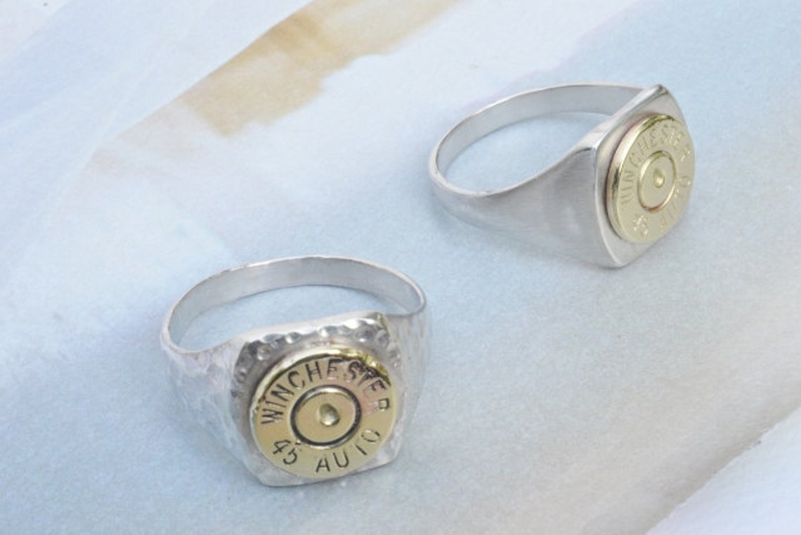 Mens Sterling Bullet Ring Hammered Your Choice of Caliber | Etsy