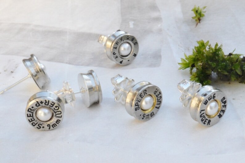 Pearl Bullet Stud Earrings Sterling Silver Bullet Jewelry - Etsy